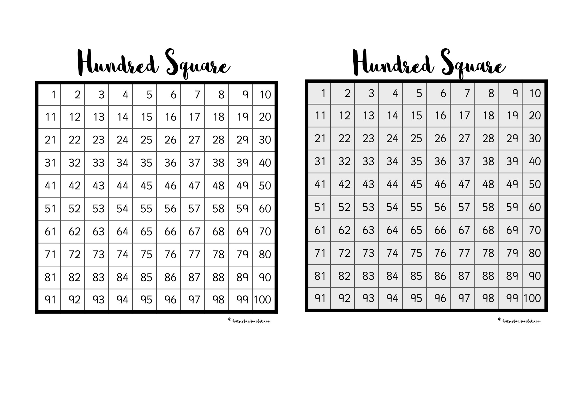 Hundred Square - grey scale - Printable Teaching Resources - Print Play ...
