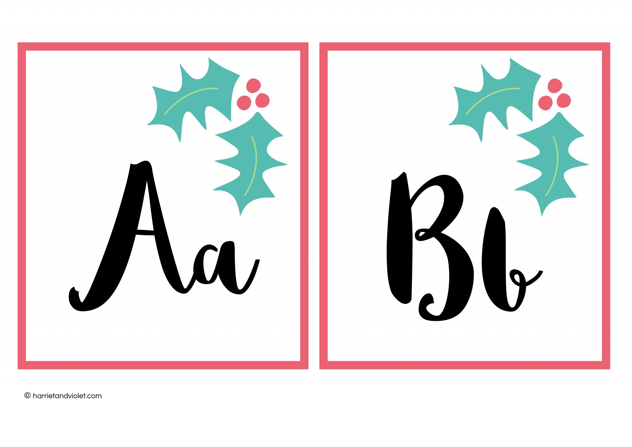 Holly Christmas alphabet upper and lower case - Printable Teaching ...