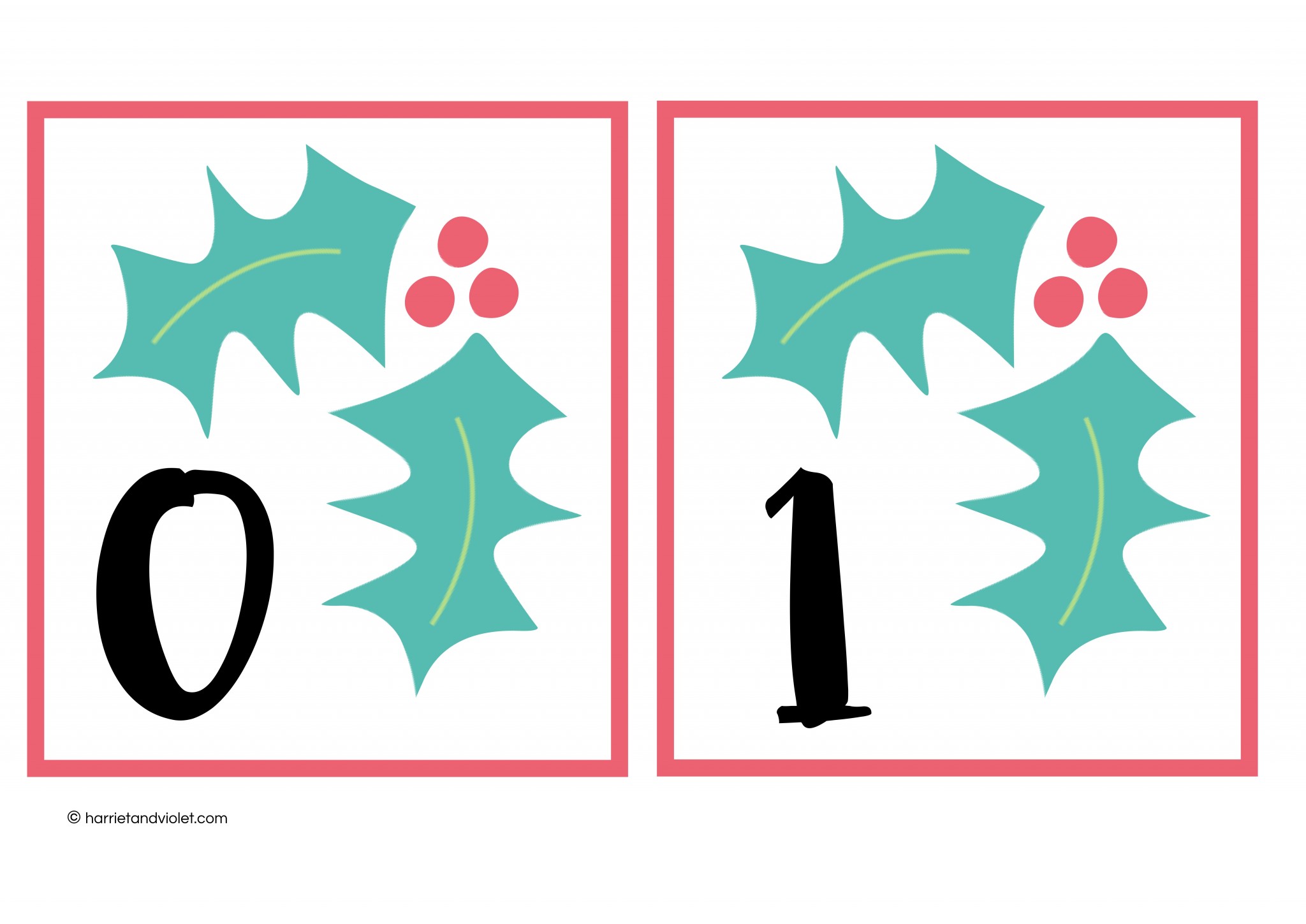 Holly Number cards 0-10 - Christmas Flashcards - Printable Teaching ...