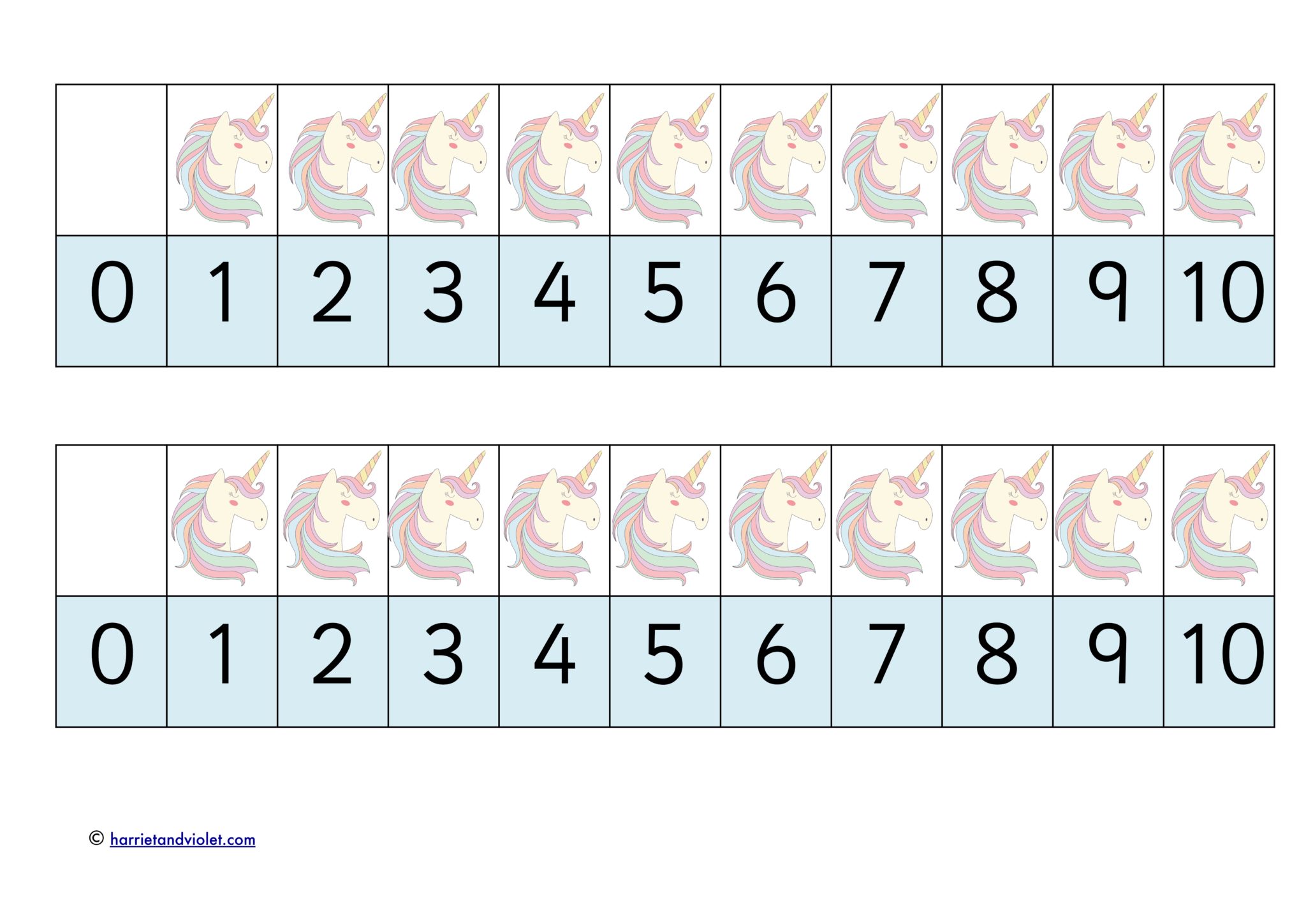 Unicorn Number Track 0-10 - numberline - Printable Teaching Resources ...