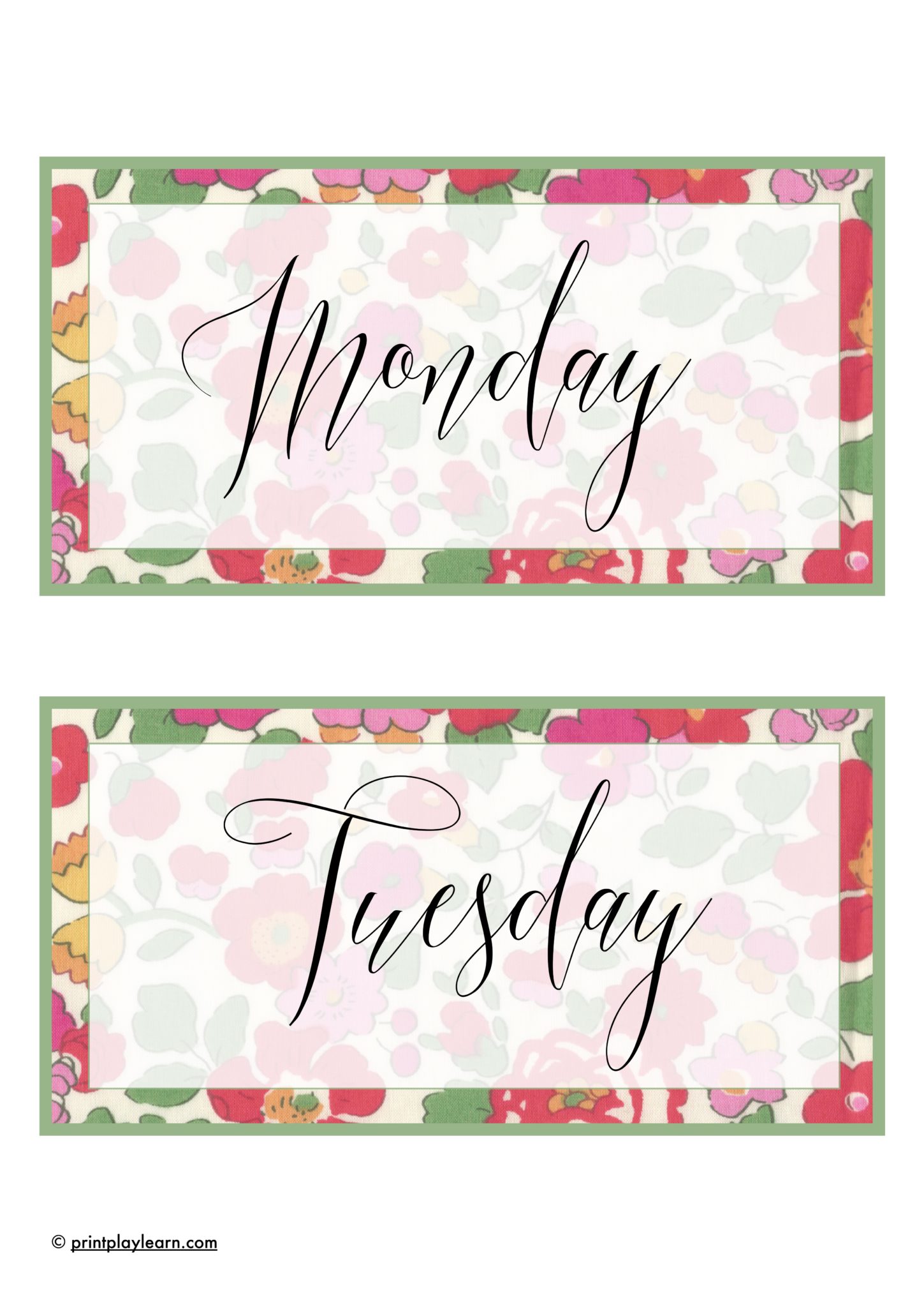 Days Of The Week Printable Labels