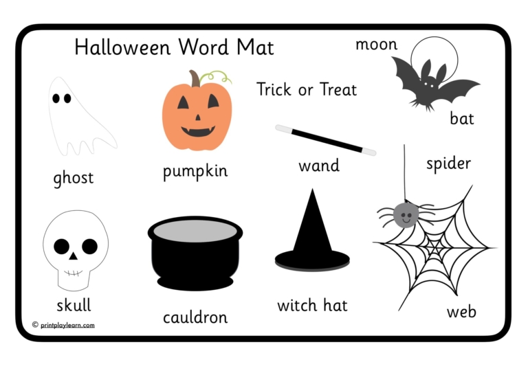 Halloween Word Mat - Printable Teaching Resources - Print Play Learn