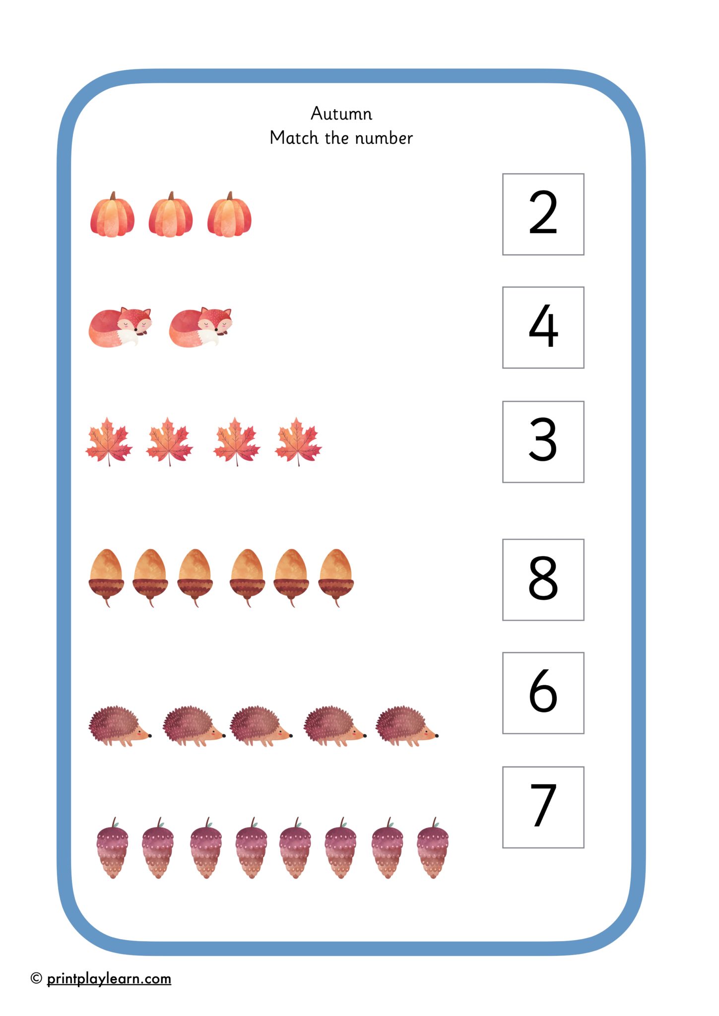 Autumn Match Numbers + Objects - Printable Teaching Resources - Print ...