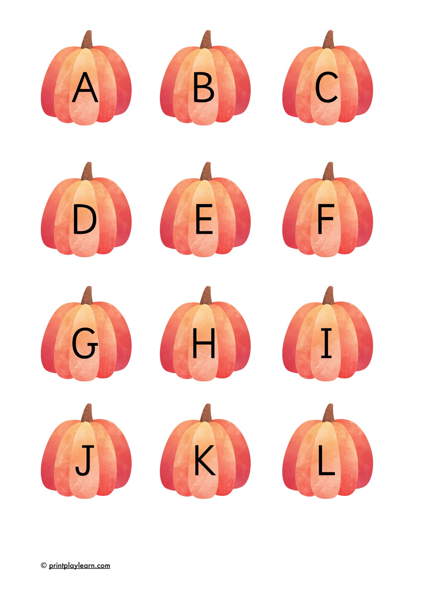 Pumpkins with alphabet A-Z - Printable Teaching Resources - Print Play ...