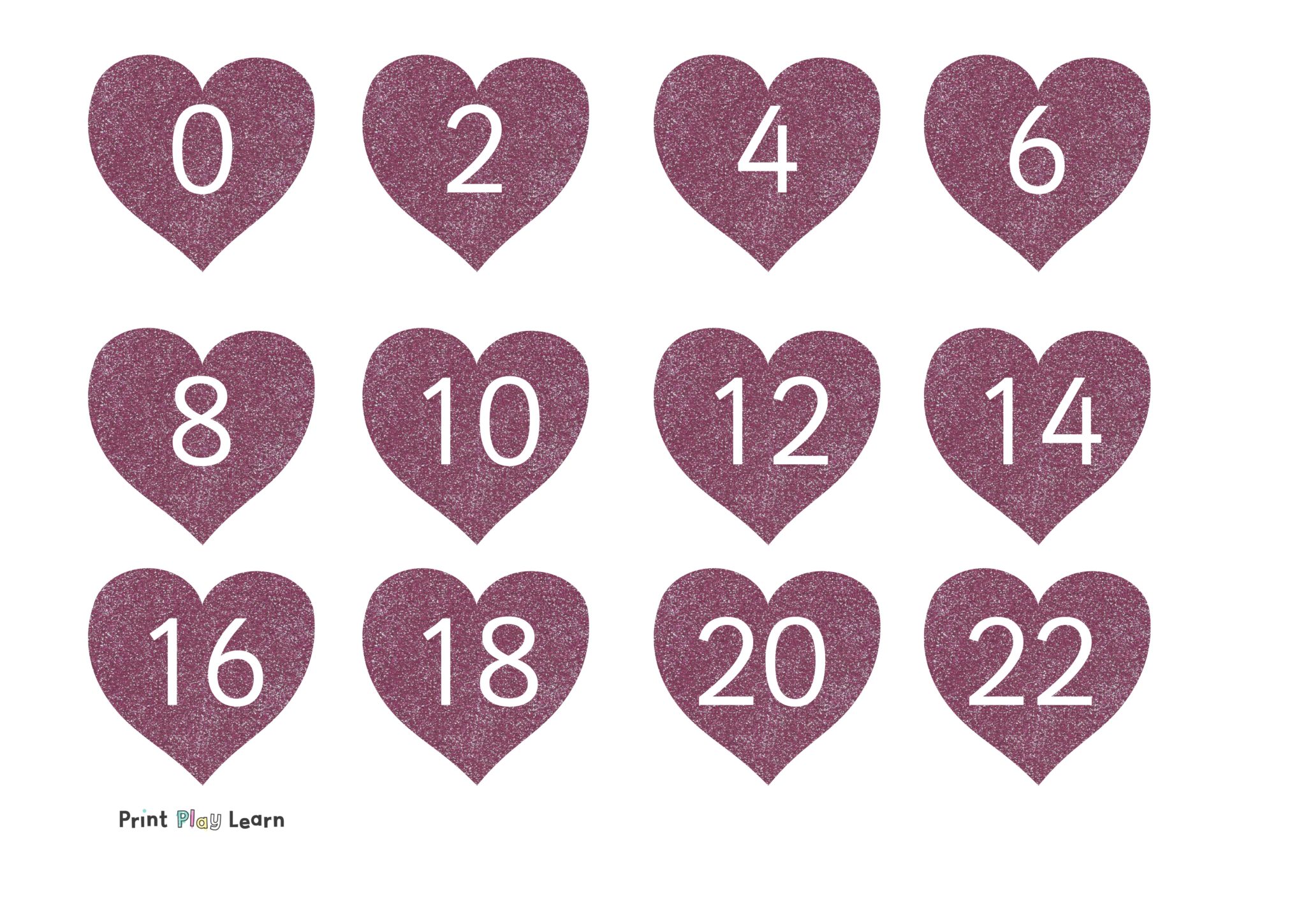 Glitter hearts 0-50 counting in 2s - Printable Teaching Resources ...
