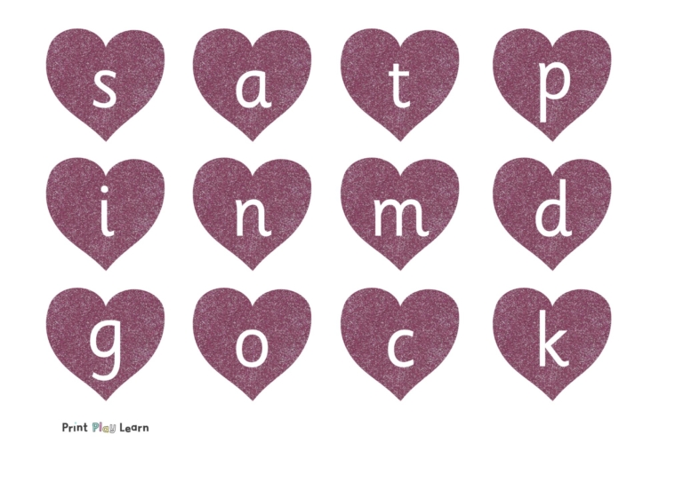 Phase 2 Phonics hearts - Printable Teaching Resources - Print Play Learn
