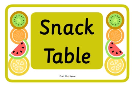 Snack Table - A4 sign - Printable Teaching Resources - Print Play Learn