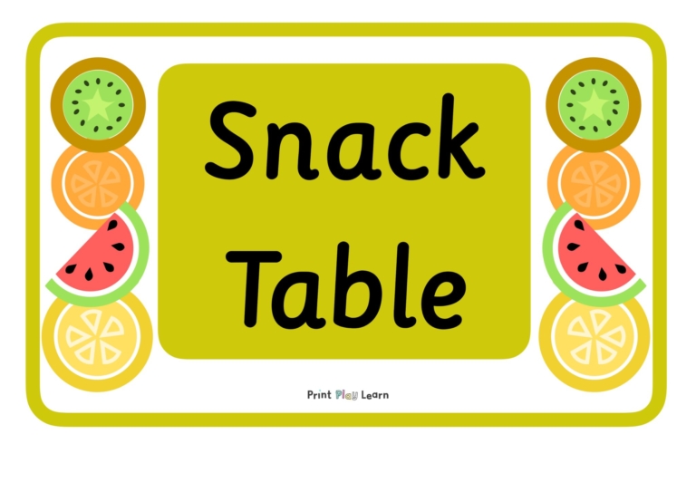 Snack Table - A4 sign - Printable Teaching Resources - Print Play Learn