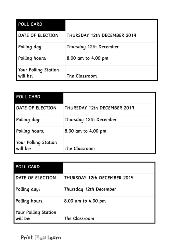 Polling Card - includes date of General Election - Printable Teaching ...