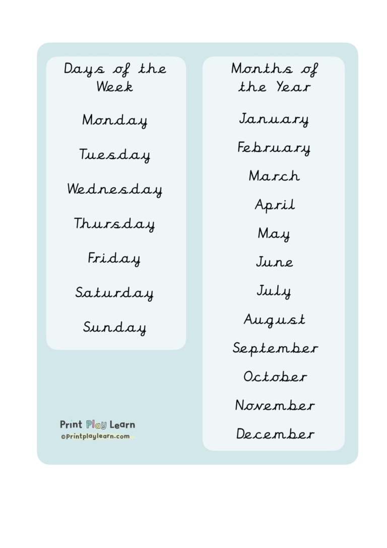 days of the week and months of the years prompt - Printable Teaching ...