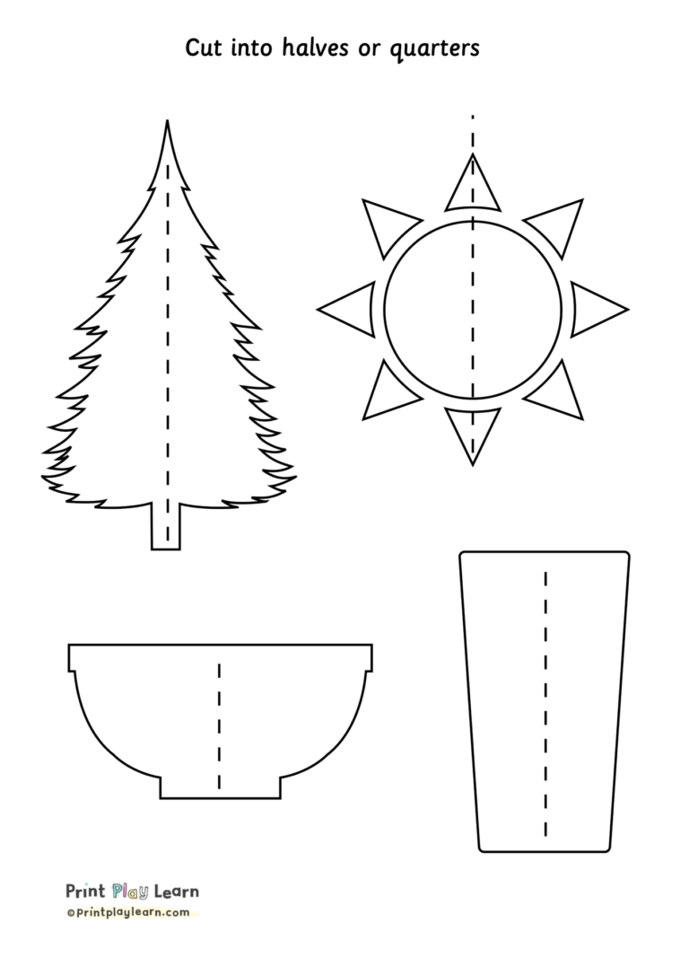 Fold or cut out fractions, halves and quarters - Printable Teaching ...