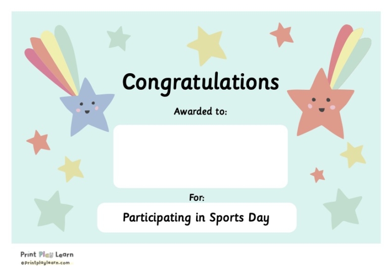 Congratulations on participating in Sports Day - Printable Teaching ...
