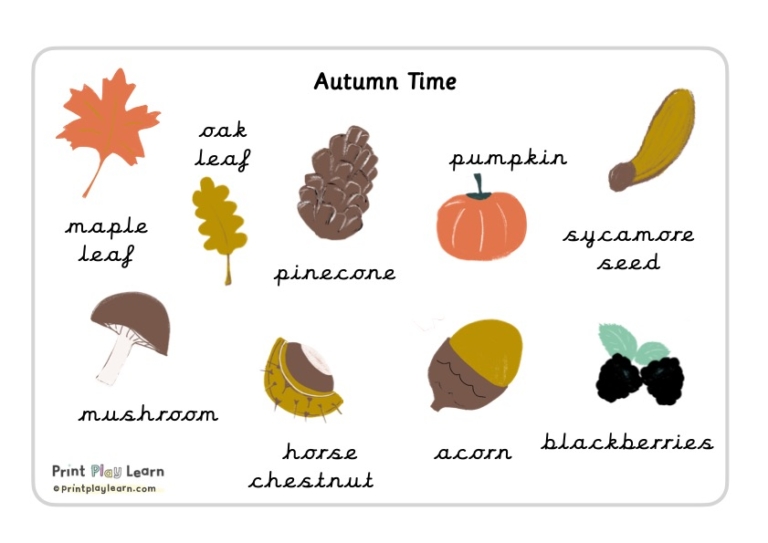 Autumn Finds Word Mat (Cursive) - Printable Teaching Resources - Print ...