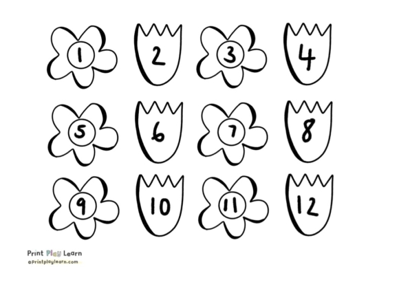 Numbered Flowers (1-12) - Printable Teaching Resources - Print Play Learn