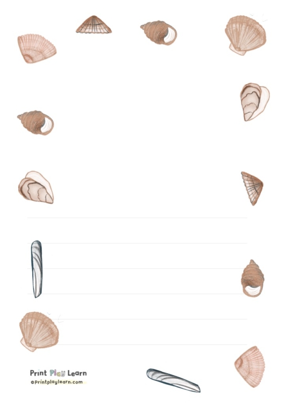 British Shells Writing Paper For Children (half lined) - Printable ...