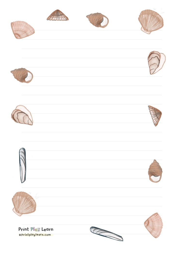 British Shells Writing Paper For Children (thin lined) - Printable ...