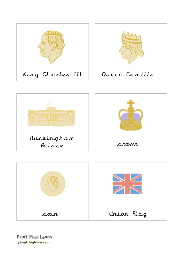 Coronation Flashcards for Kids (cursive) - Printable Teaching Resources ...