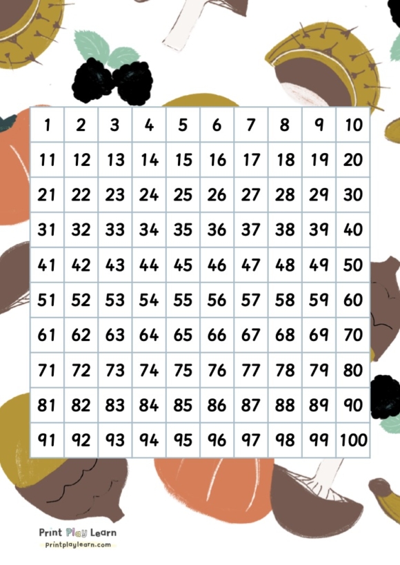 Autumn 100 Square: Maths Learning - Printable Teaching Resources ...